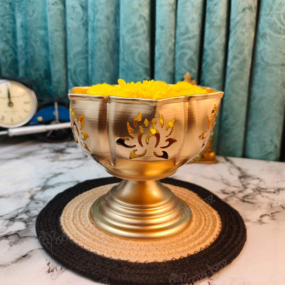 Lotus Designer Cutting Urli with base – PoojaBox